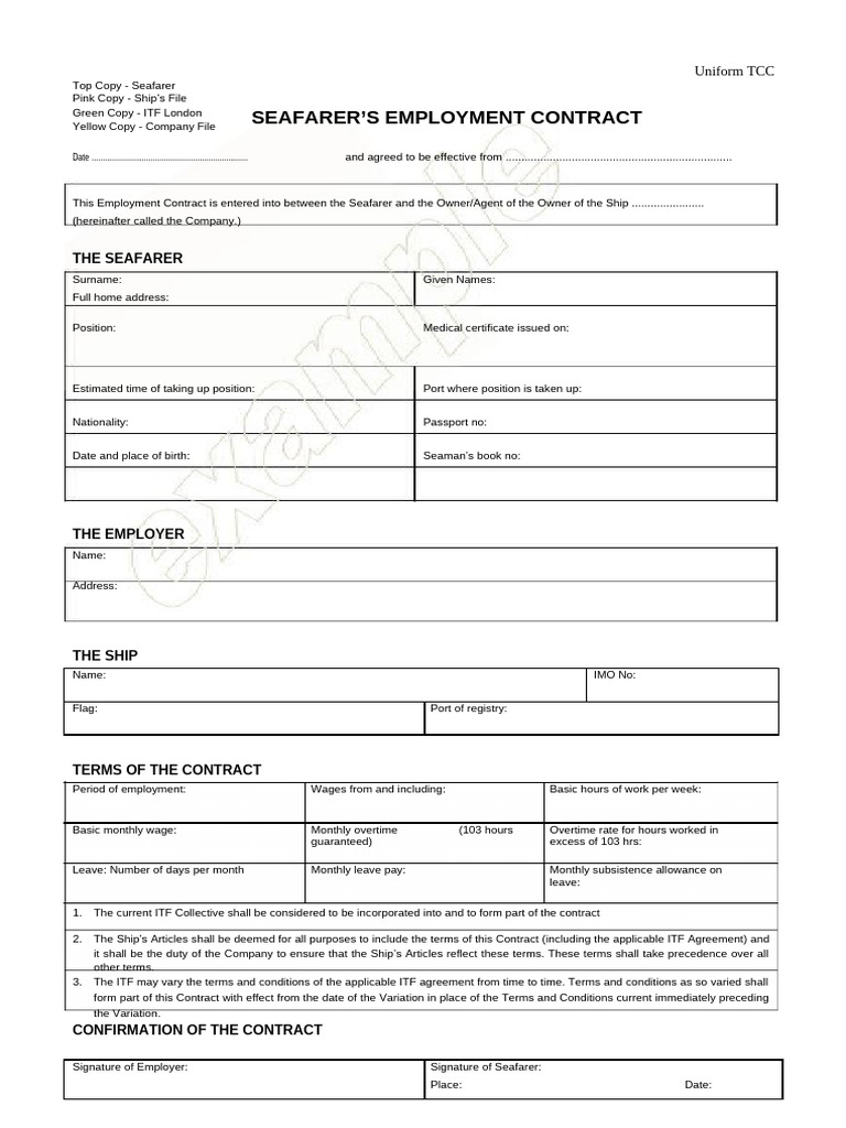 Seafarer's Employment Contract Template | PDF | Overtime | Sailor