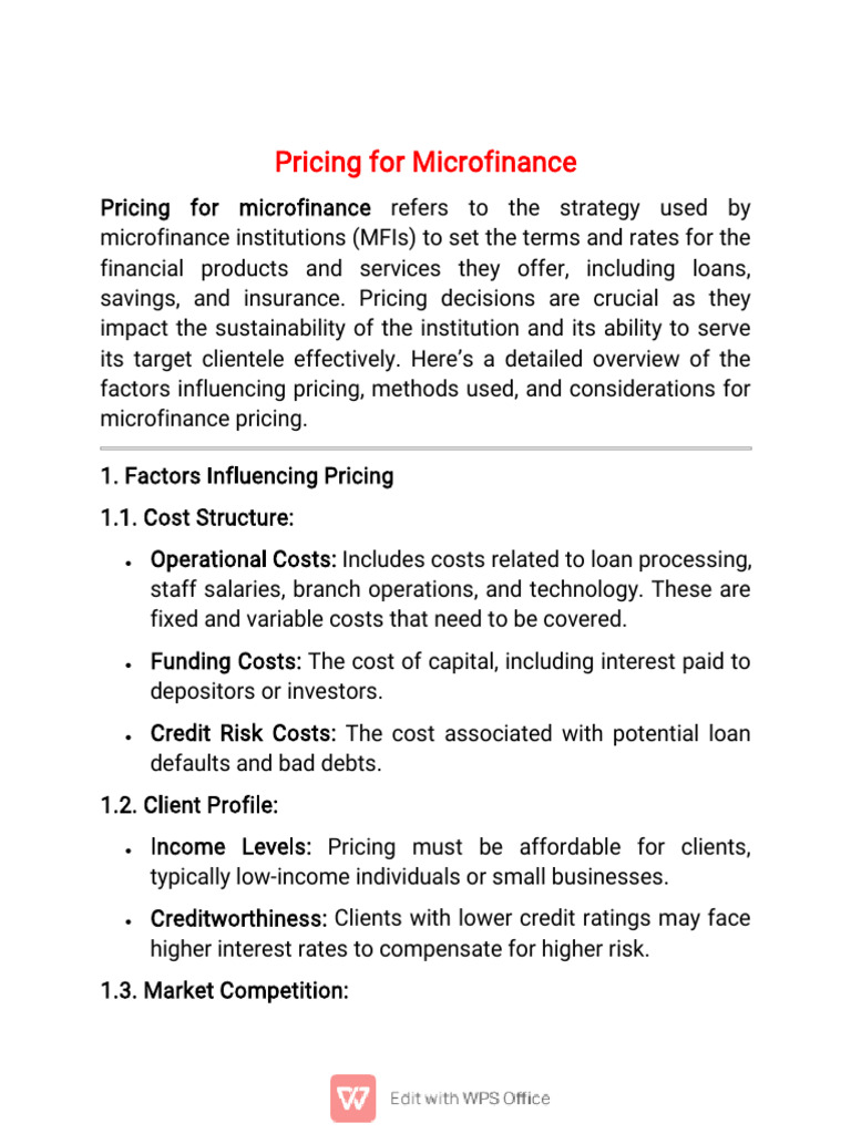 Pricing For Microfinance | PDF | Interest | Microfinance