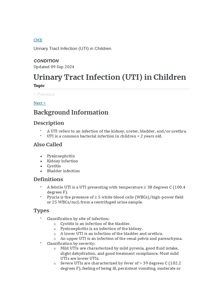 UTI in Children: Causes and Risks | PDF | Urinary Tract Infection ...