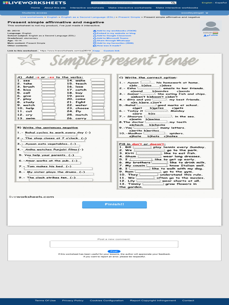 Present Simple Affirmative and Negative Worksheet | PDF