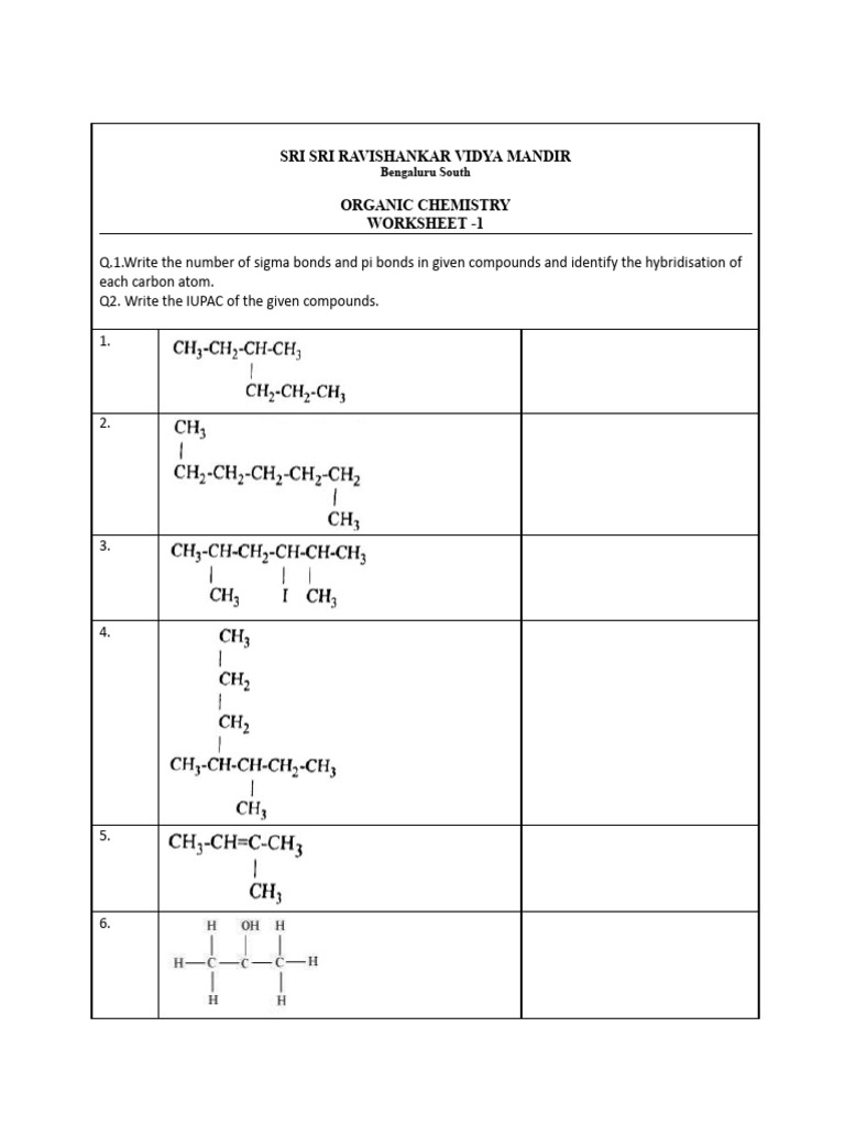Organic Chemistry Worksheet 1 | PDF | Computers | Technology & Engineering