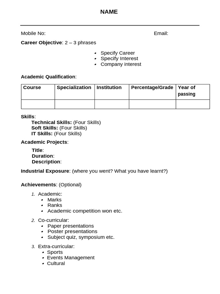 CV Format Handout | PDF
