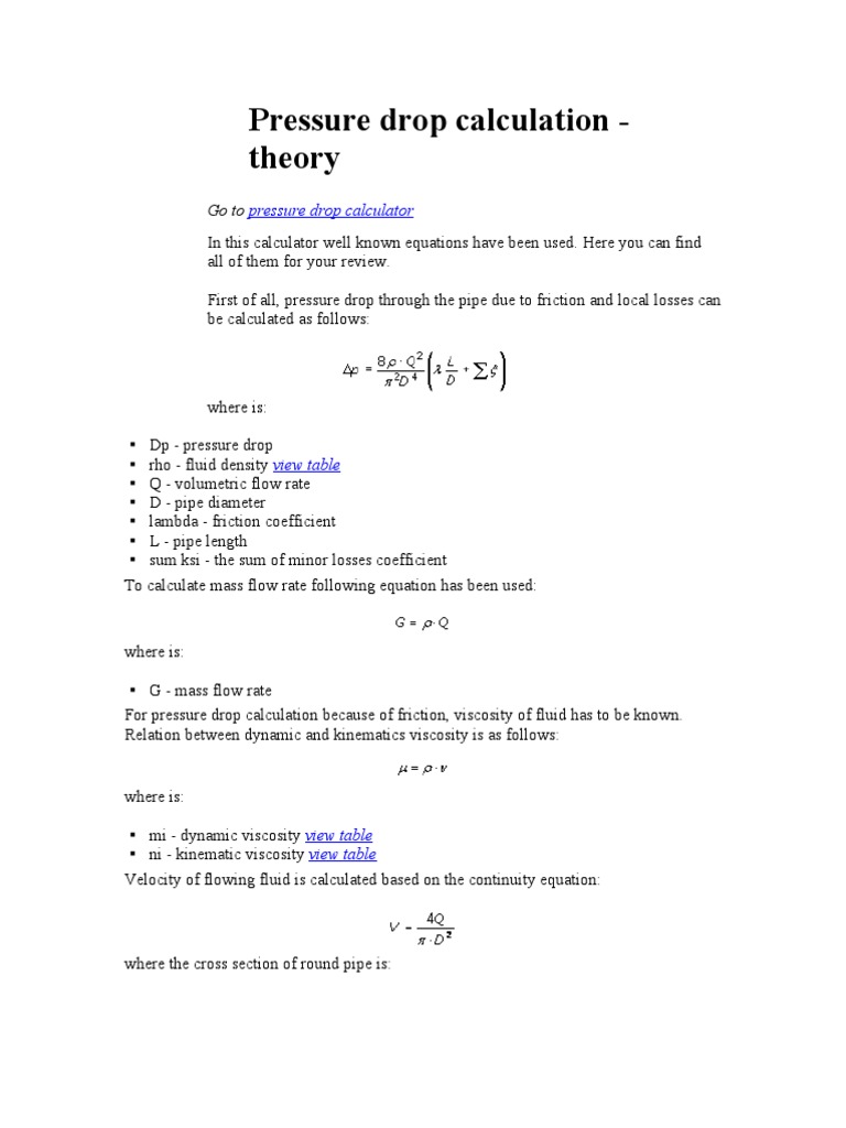 Pressure Drop Calculation | PDF | Viscosity | Reynolds Number
