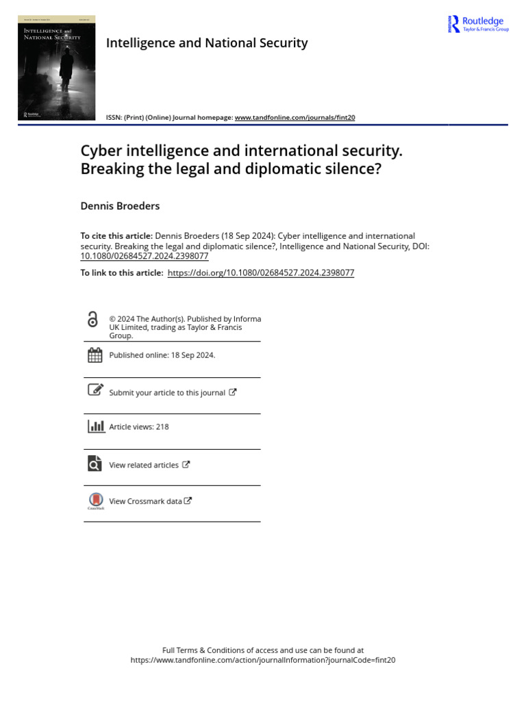 Cyber Intelligence: Breaking the Silence | PDF | Cyberwarfare | Security