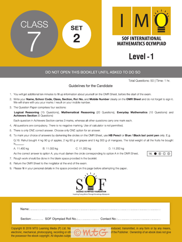 Imo Level1 Class 7 Set 2 | PDF | Triangle | Elementary Geometry