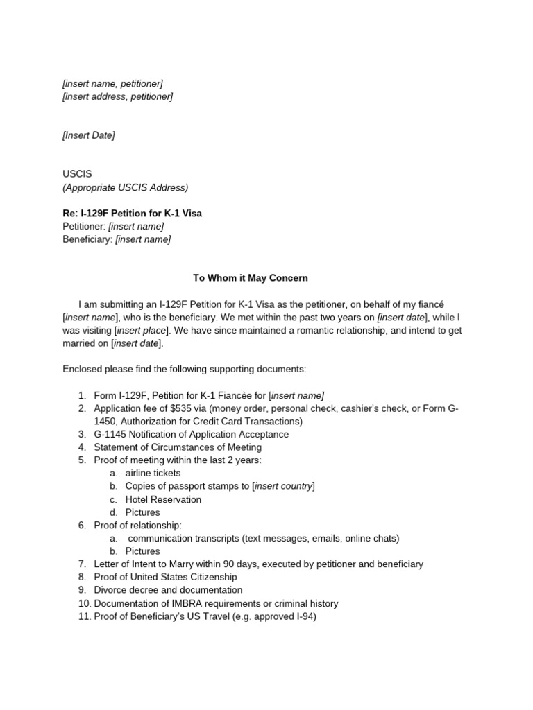Sample Cover Letter For Form I 129 K1 Visa | PDF | Social Science ...