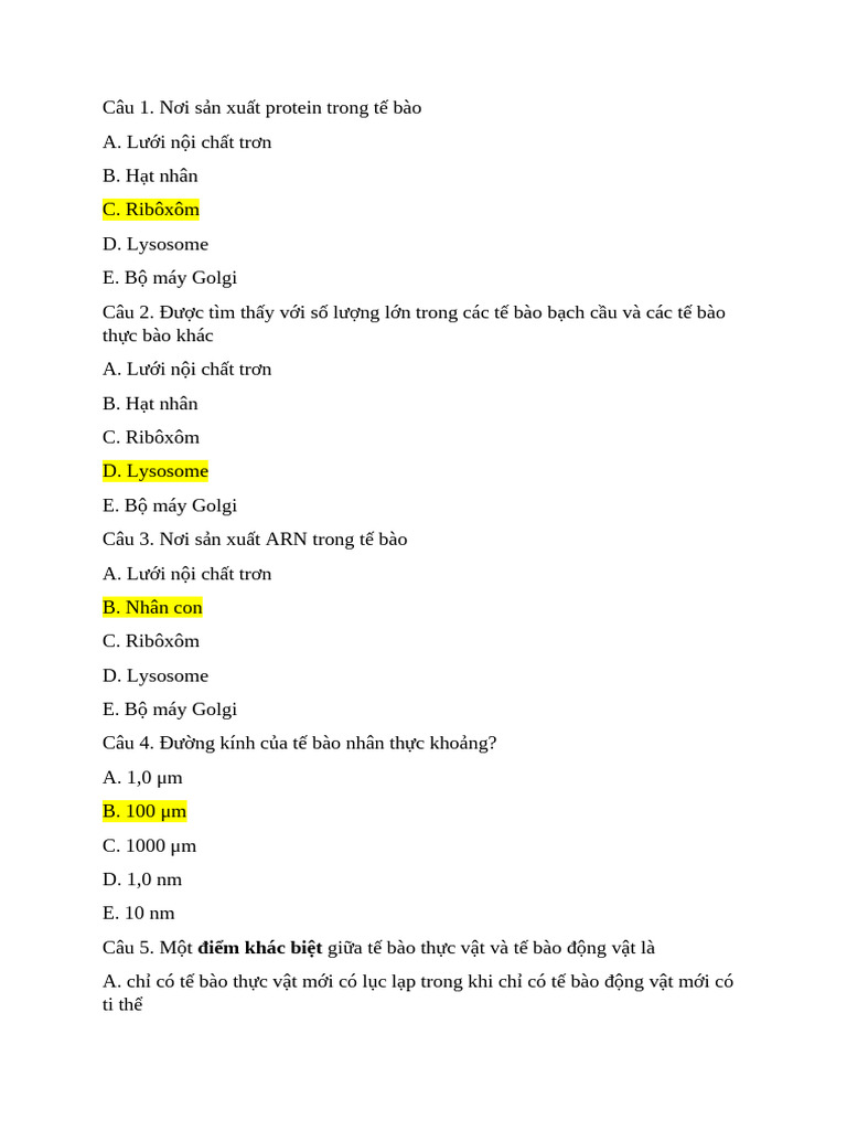 Trac Nghiem Sinh Hoc | PDF