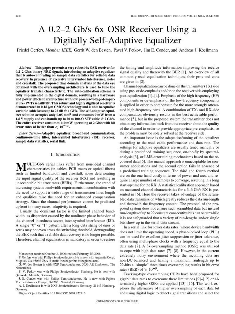 A 0.22 GB S 6x OSR Receiver Using A Digitally Self-Adaptive Equalizer ...
