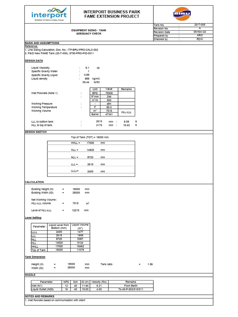 Equipment Sizing - Tank Adequacy Check | PDF | Quantity | Chemical ...