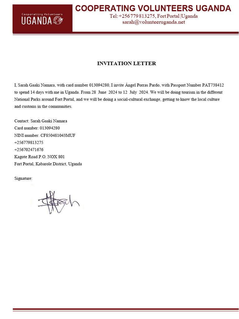 InvitationLetterUganda Ángel Porras Pardo 2 | PDF
