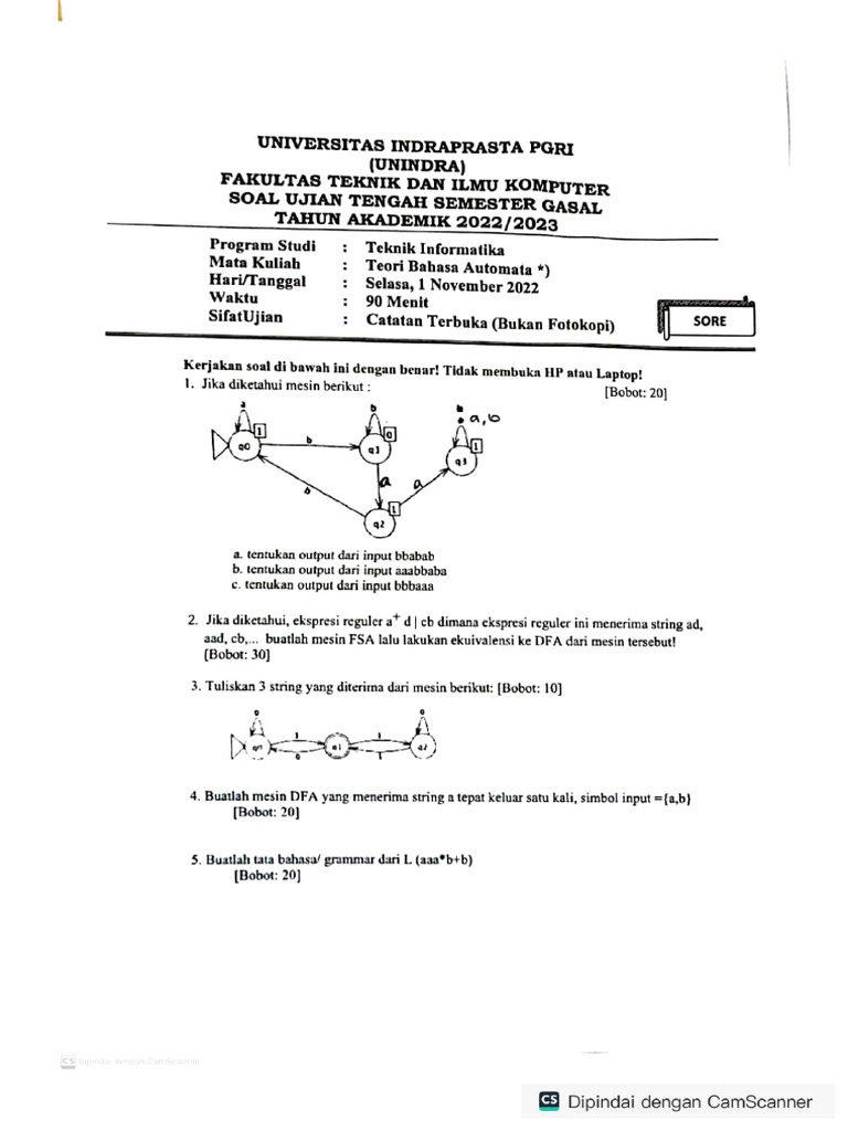 UTS Teori Bahasa Automata (Sore) | PDF