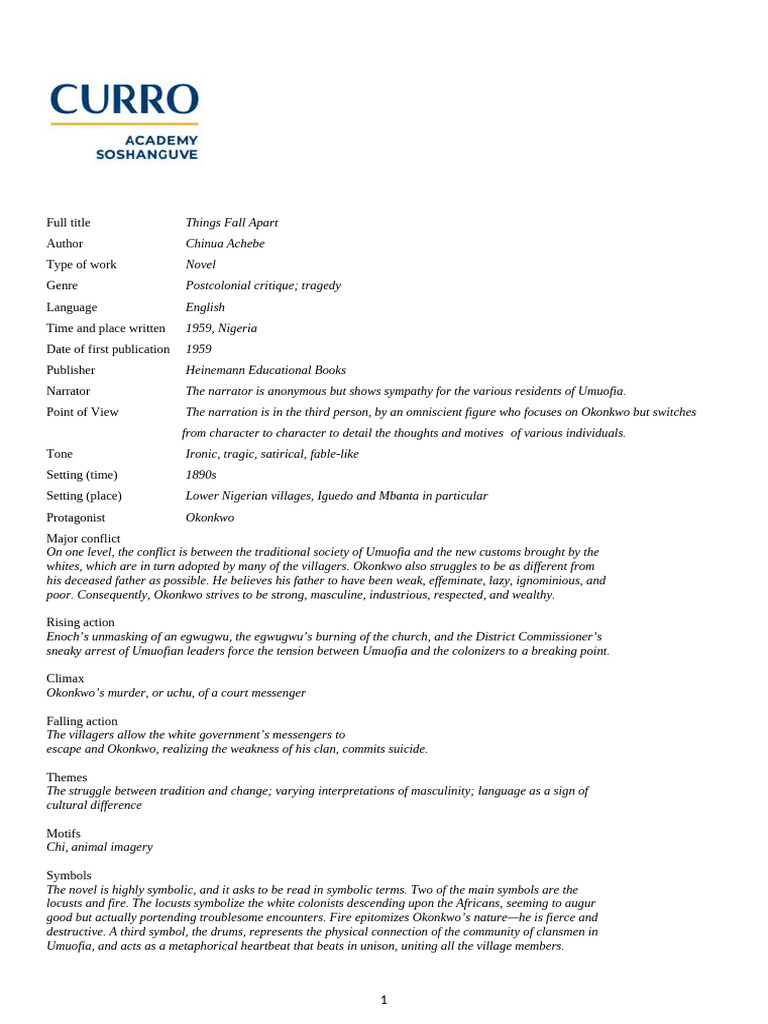 Things Fall Apart - Learners Guide | PDF