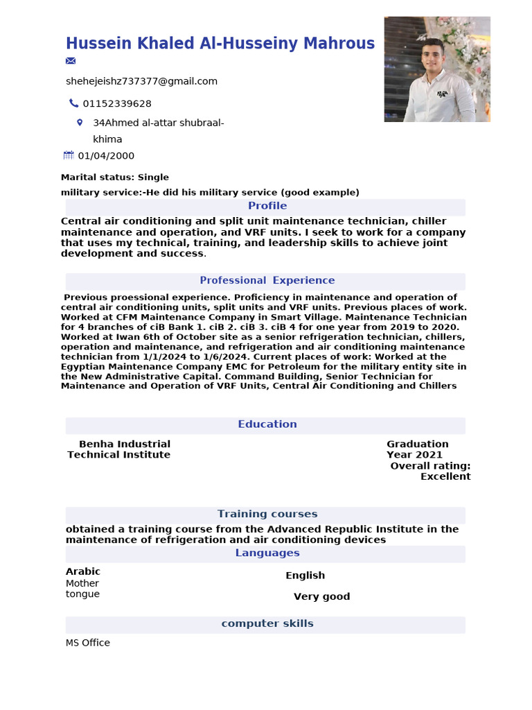 Hussein Khaled Al-Husseiny Mahrous: 01152339628 34ahmed Al-Attar Shubraal-Khima 01/04/2000 | PDF