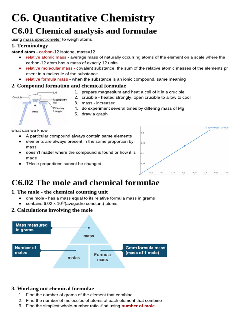 Quantitative Chemistry: Moles & Formulas | PDF | Mole (Unit) | Chemical ...