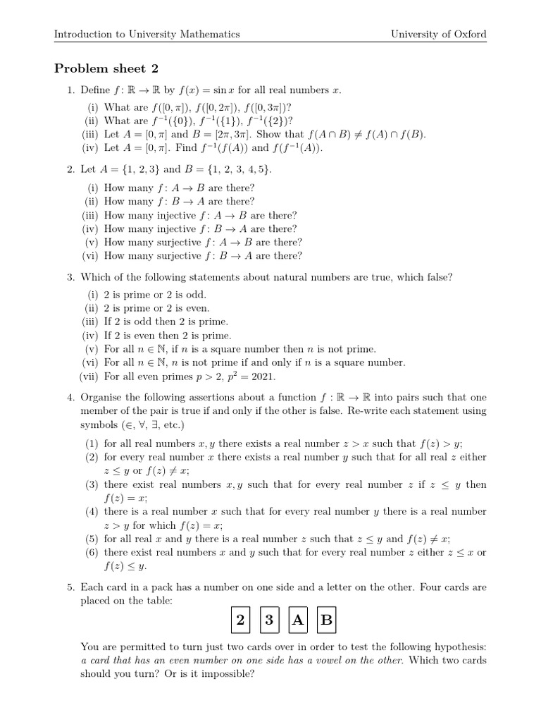 Sheet2 - Introduction To University Mathematics | PDF | If And Only If ...