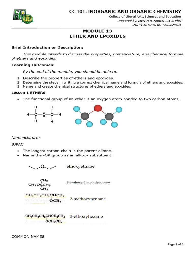b0z6l0267 - Module 13-Ethers and Epoxides | PDF | Ether | Chemical ...