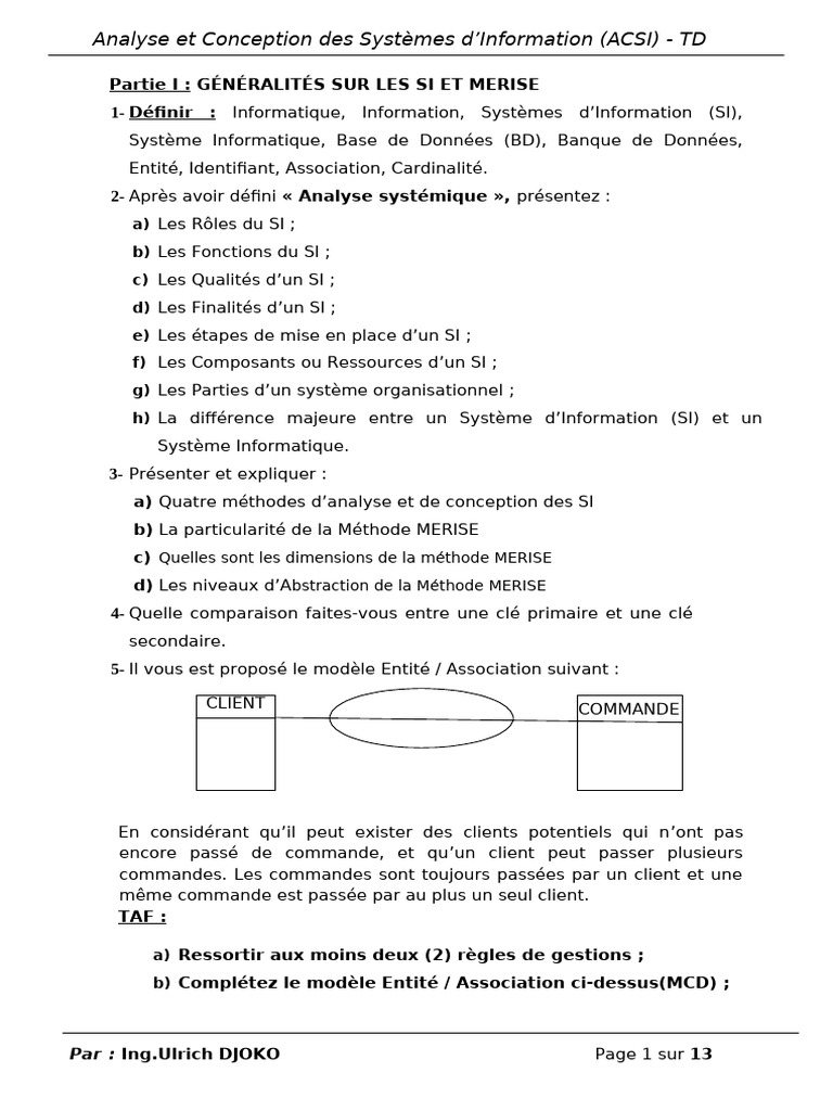 Analyse des Systèmes d'Information - TD | PDF | Comptabilité | Informatique