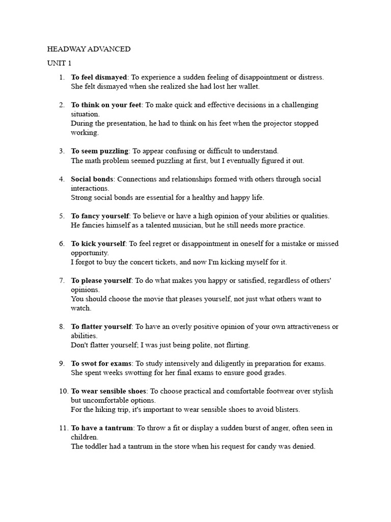 Advanced Unit 1 | PDF