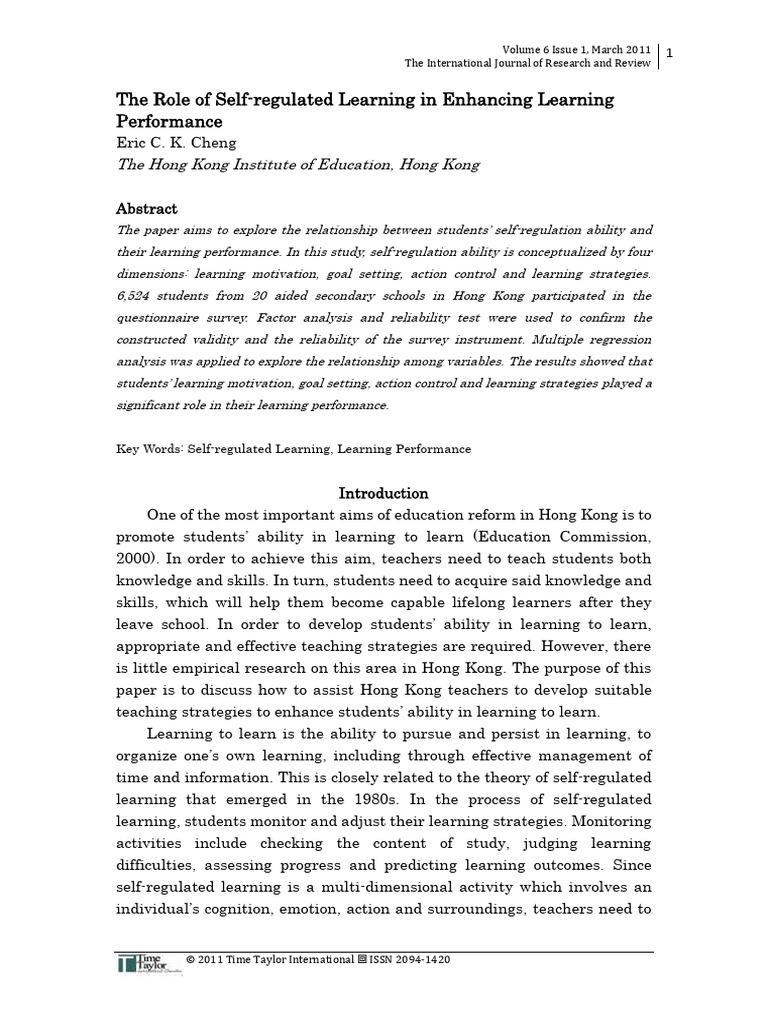 11 The Role of SRL A1 - V6.1 - TIJRR | PDF | Learning | Motivational