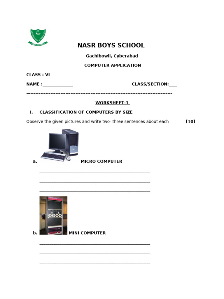 Computer Applications Worksheet for Class VI | PDF | Cyberspace ...