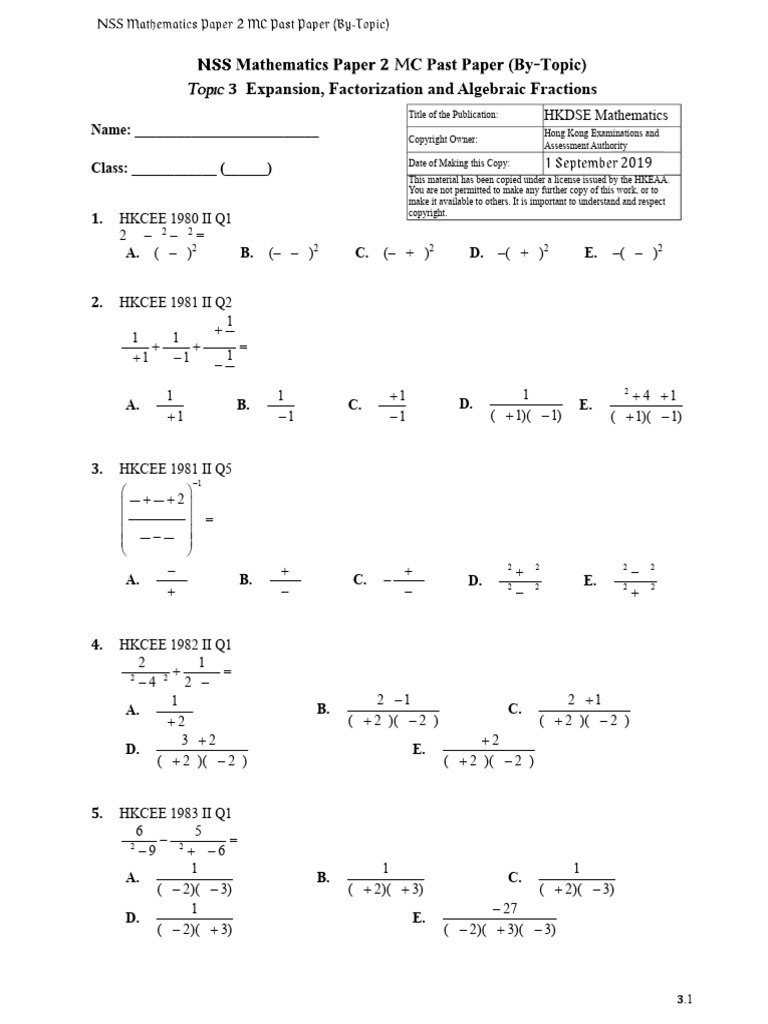 3 Expansion and Factorization and Algebraic Fractions (MC) | PDF | Mathematics | Special ...