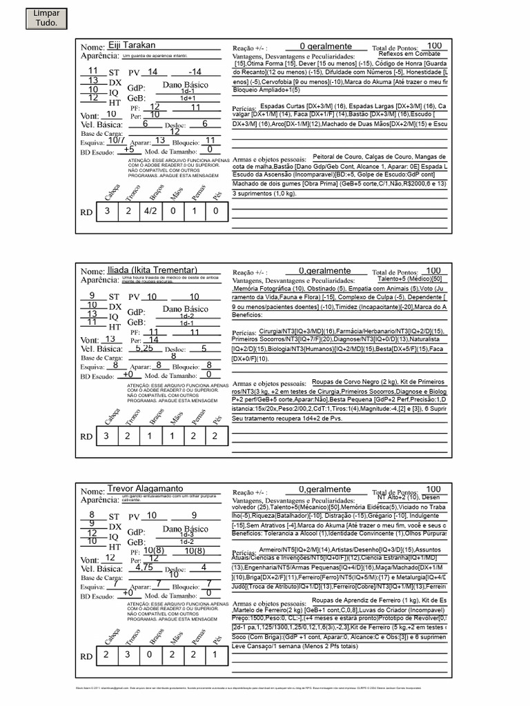 Ficha dos Npcs | PDF