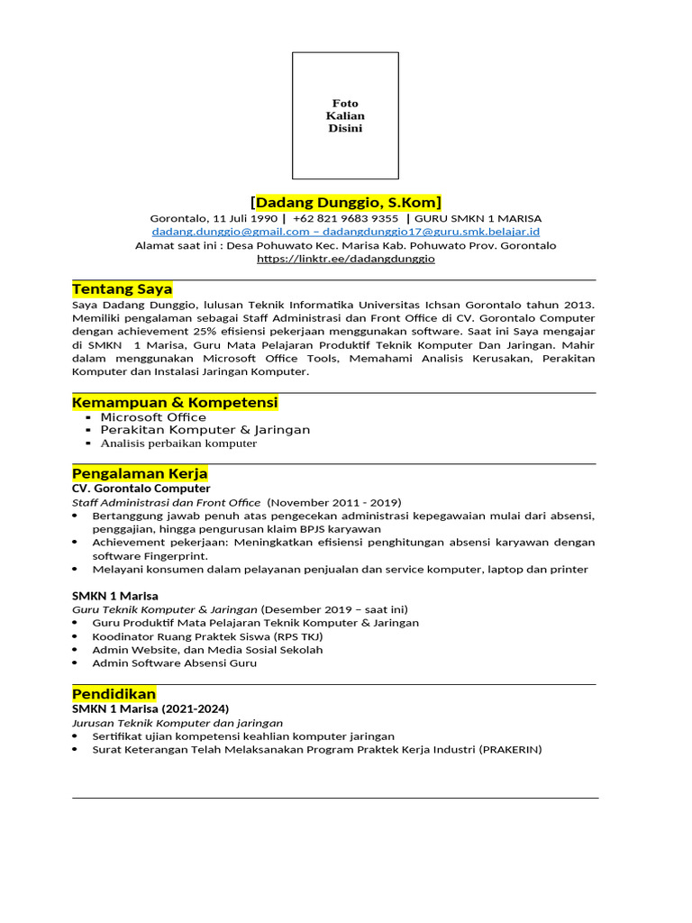 CONTOH CV-DADANG DUNGGIO, S.Kom | PDF