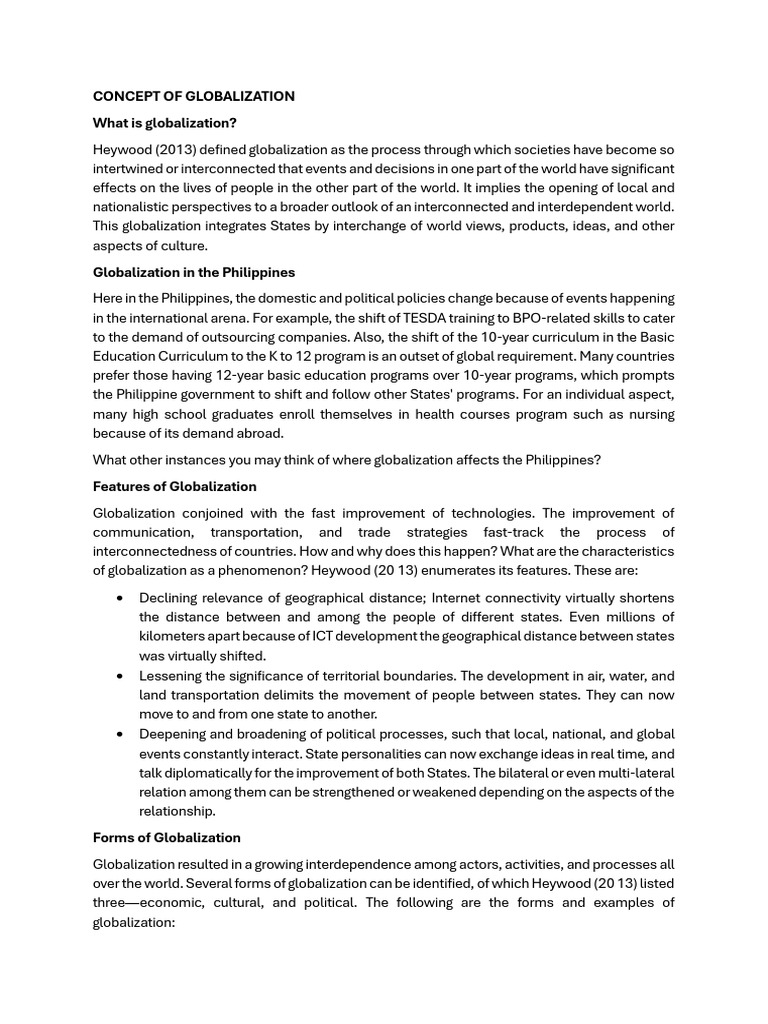 Concept of Globalization | PDF | Globalization | Multinational Corporation