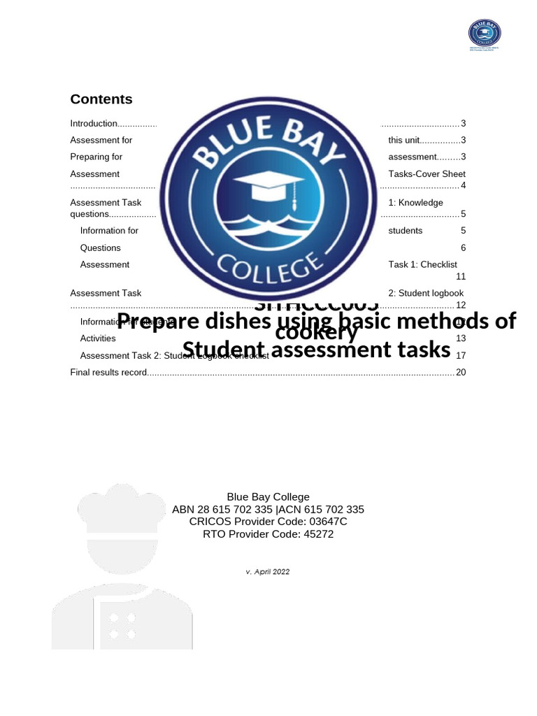 SITHCCC005 Student Assessment Tasks Exemplar | PDF | Cooking | Pasta