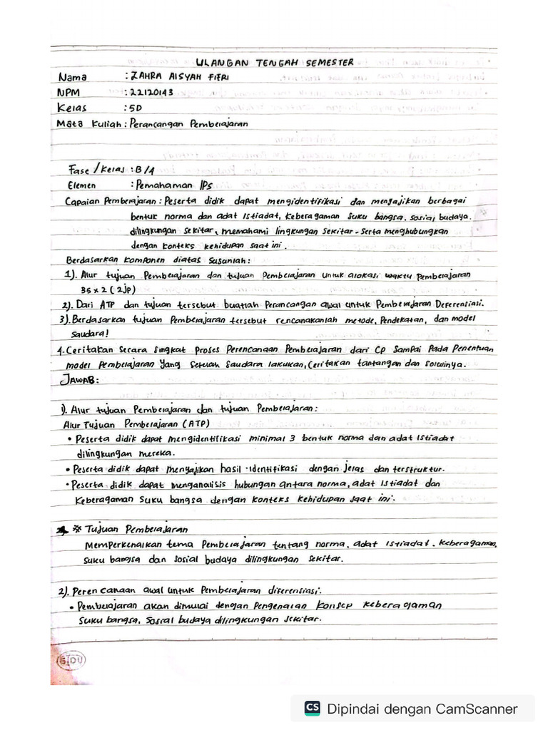 Uts Perencanaan Pembelajaran, Zahra Aisy | PDF