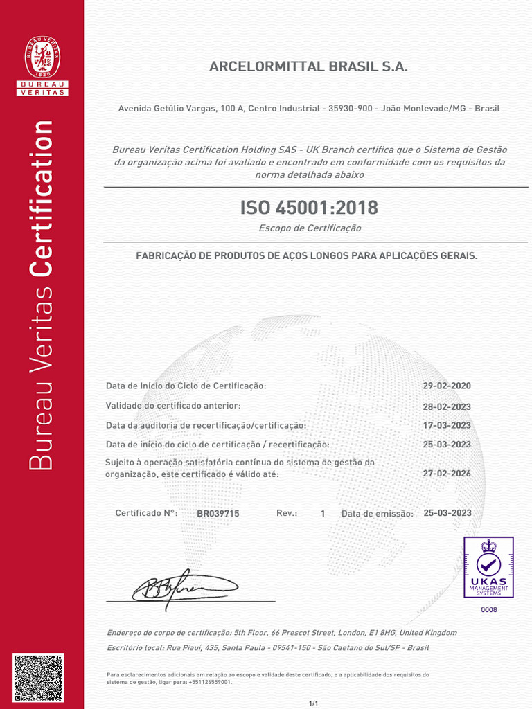 Certificado 45001 Port JM | PDF
