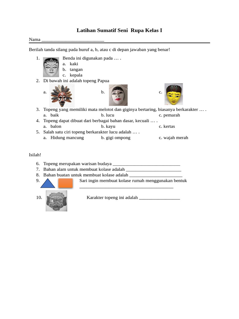 Latihan Sumatif Seni Rupa Kelas I | PDF