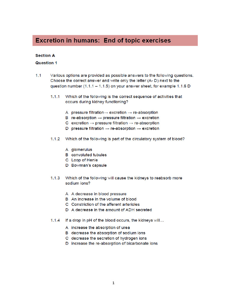 PRACTICE EXERCISE Excretion and Population Ecology | PDF