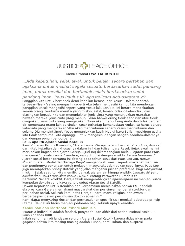 Ajaran Sosial Gereja (Asg) | PDF