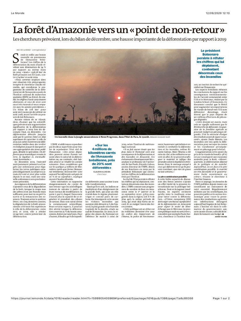 La Foret Amazonienne Sur Le Point de Non Retour | PDF