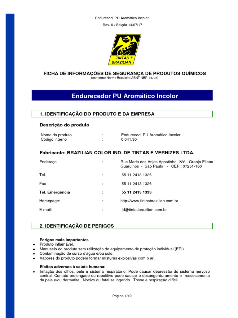 FISPQ PU | PDF | Embalagem e rotulagem | Solubilidade