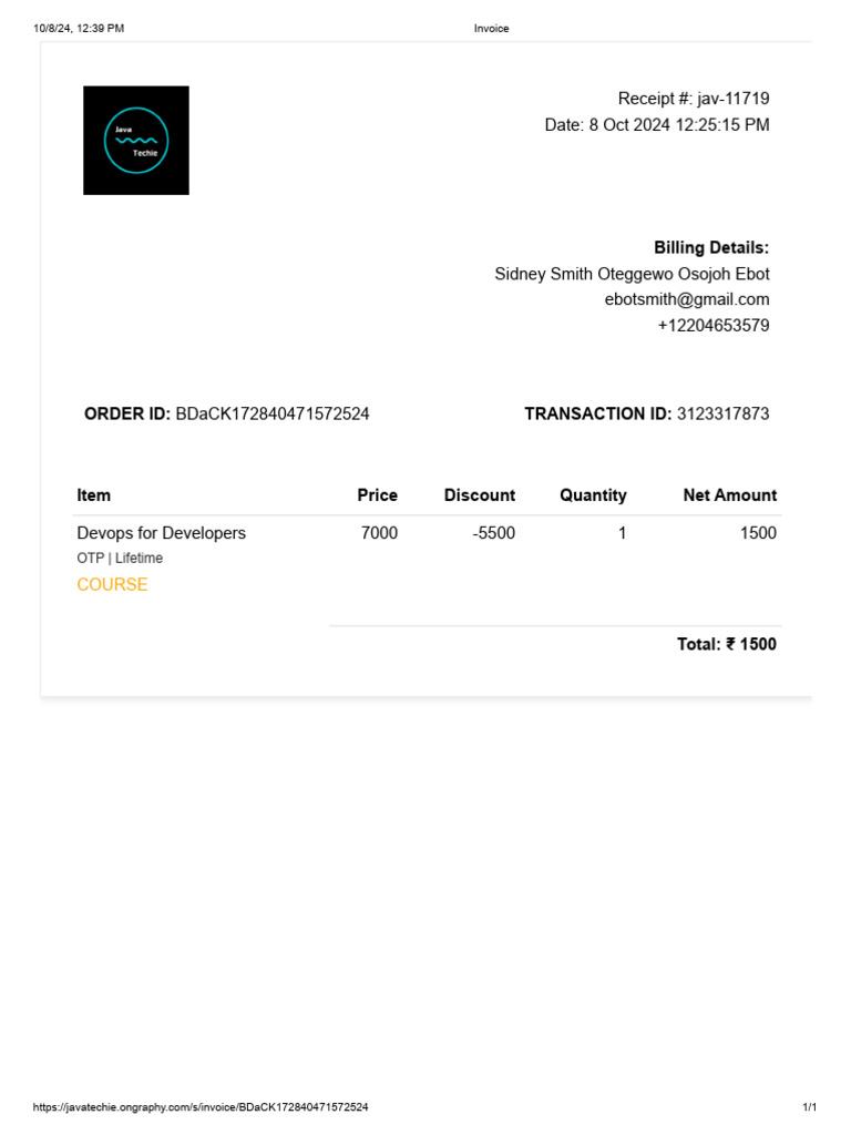 DevOps Course Purchase Receipt | PDF