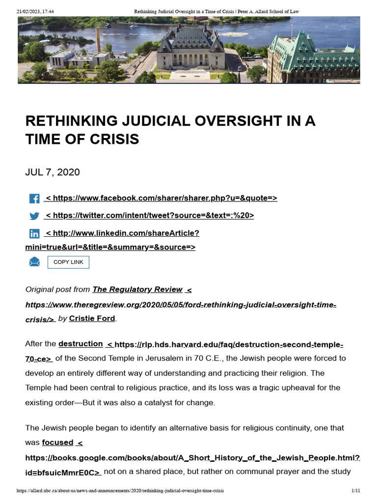 Rethinking Judicial Oversight in A Time of Crisis - Peter A. Allard ...
