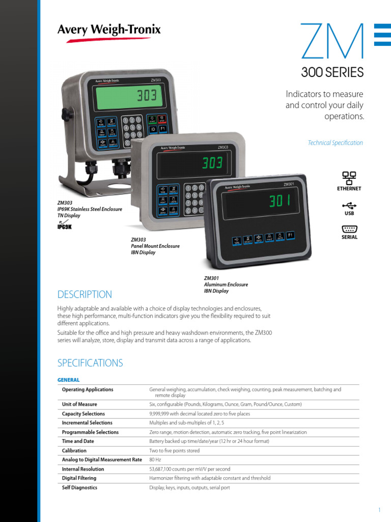 ficha tecnica indicador para bascula Avery Weight tronix zm301 | PDF ...
