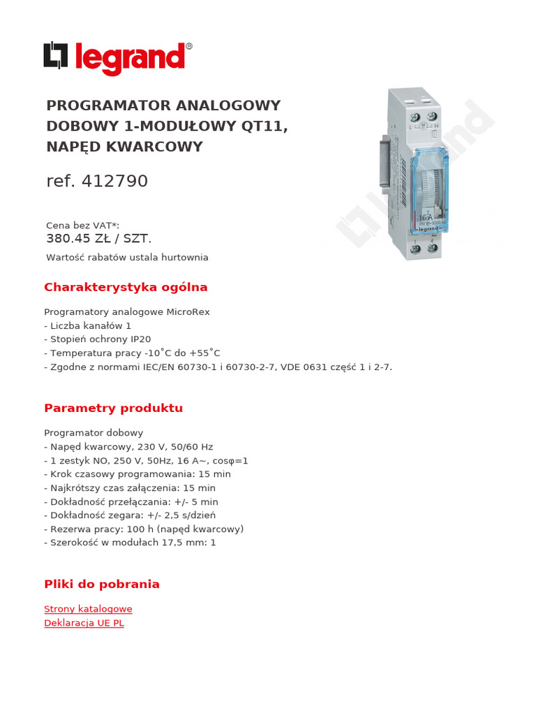 Programator Analogowy Dobowy 1modulowy QT11 Naped Kwarcowy | PDF