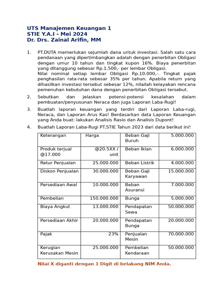 soal_209_UTS Manajemen Keuangan 1_Mei 2024 | PDF