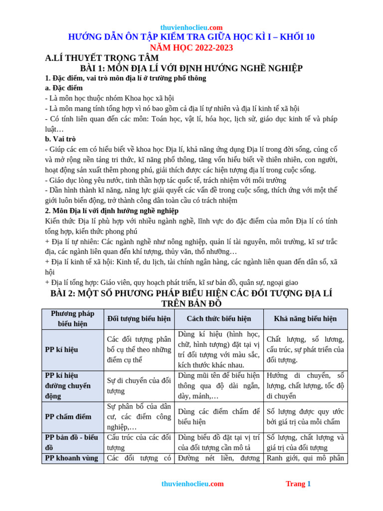 De Cuong On Tap Dia Li 10 Giua HK 1 Nam 2022 2023 | PDF