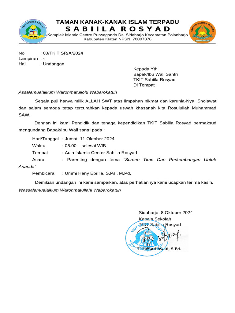 Undangan Parenting KB Dan TK | PDF