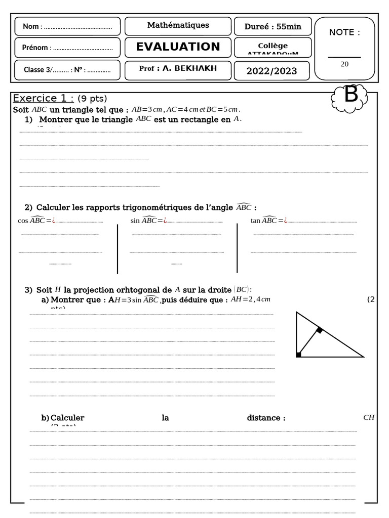 Devoir 3ac N3 Modele B Pdf
