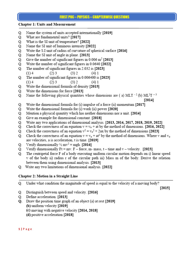 I Puc Important Questions | PDF | Euclidean Vector | Elasticity (Physics)