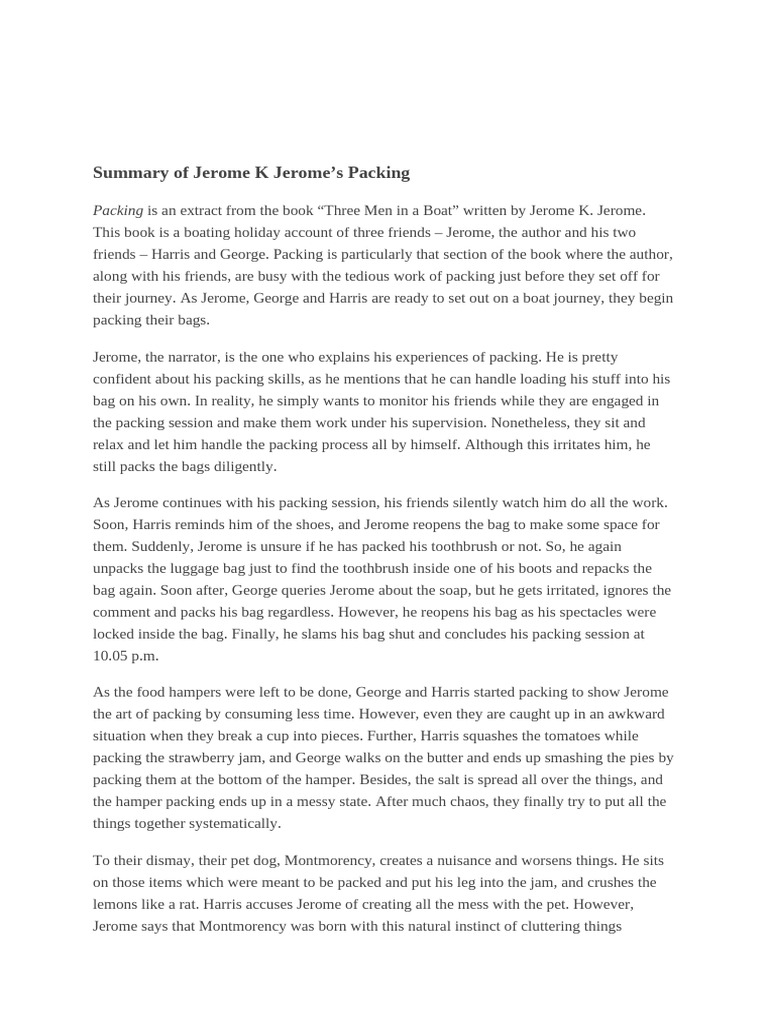 Summary of Jerome K Jerome' S Packing | PDF