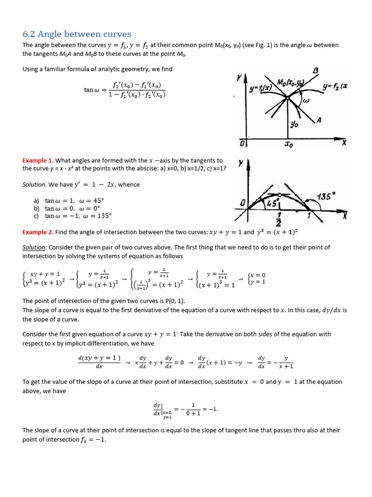 6.2 Angle Between Two Curves | PDF | Slope | Tangent