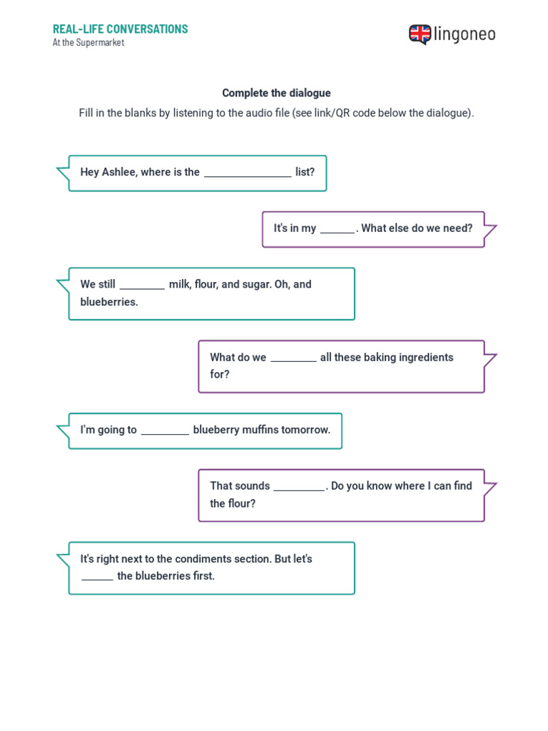 At The Supermarket - Worksheet Dialogue Exercise | PDF | Foods
