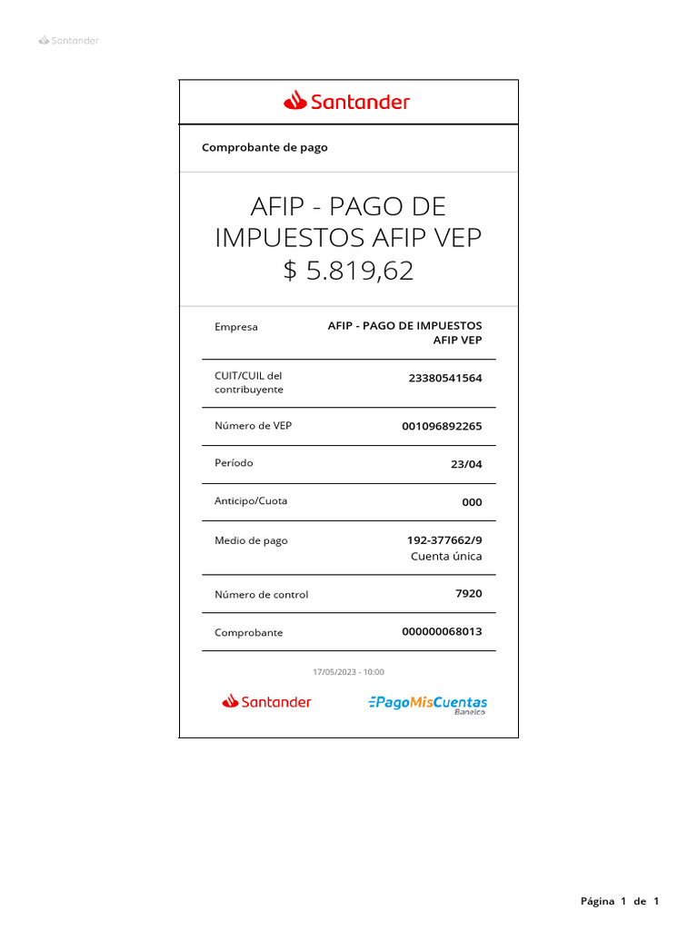 Comprobante Pago Impuestos AFIP | PDF | Finanzas y dinero | Derecho