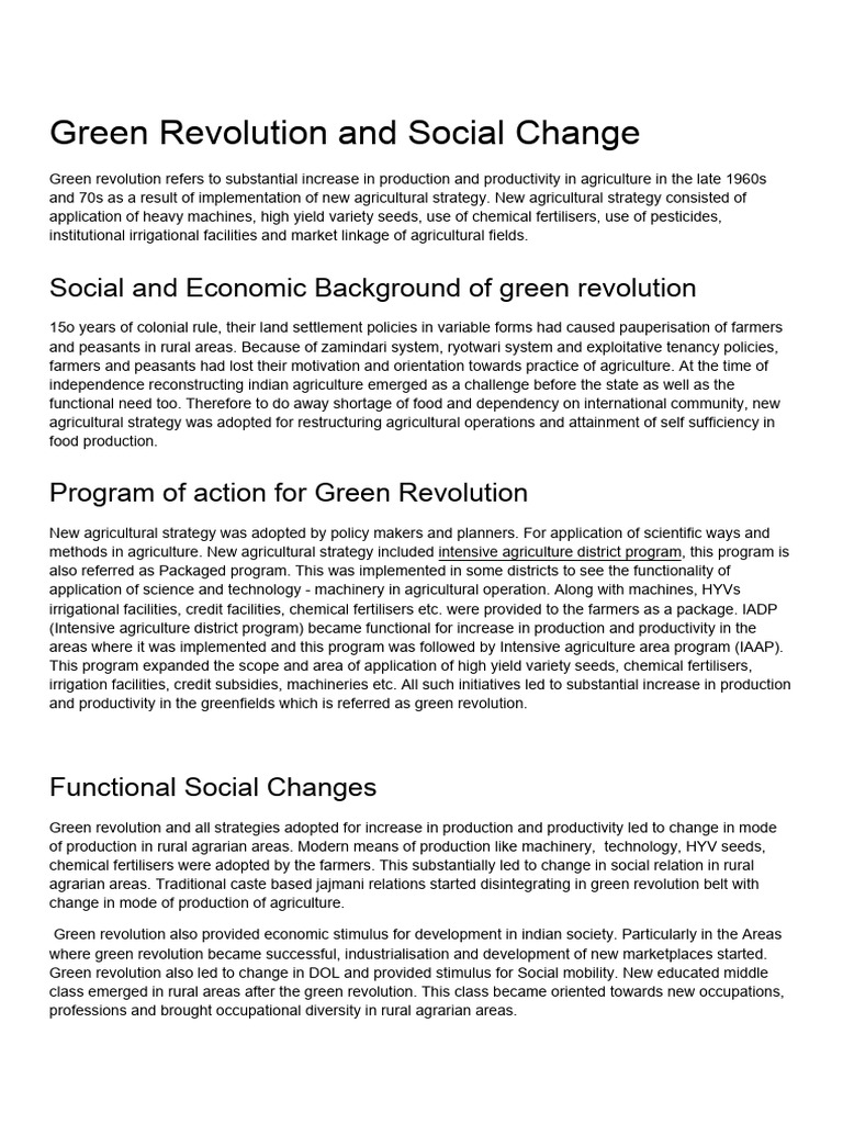 Green Revolution: Social & Economic Impact | PDF | Green Revolution | Agriculture